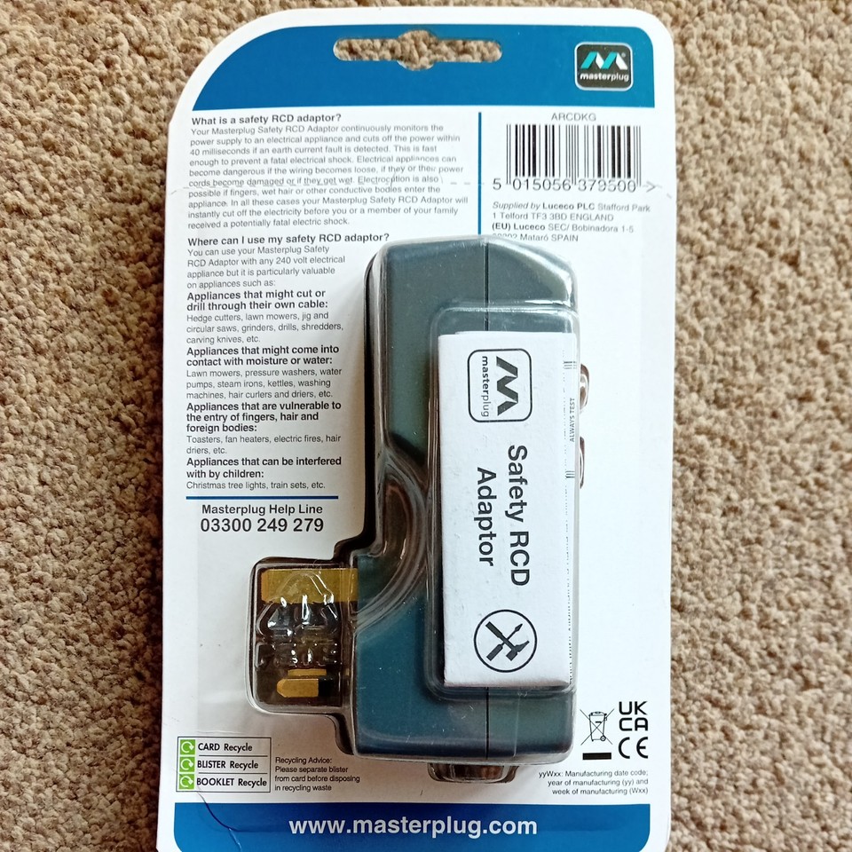 Masterplug Newlec RCD Safety Adaptor Single Safety Circuit Breaker ...