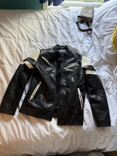American Breed leather jacket Black and white biker small | eBay