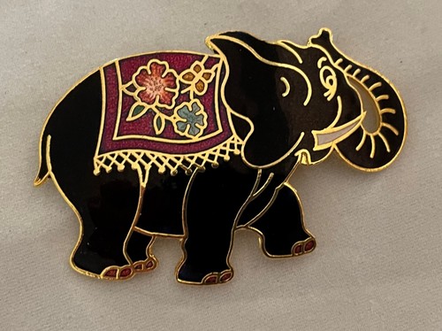 Beautiful Enamel Lapel Elephant Pin Black w/Gold trim & Red Floral ...
