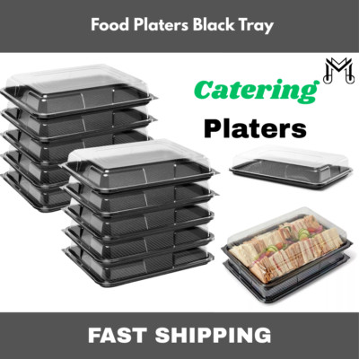 30x Large Black Reusable Catering Platters with Lids Food Serving Trays ...