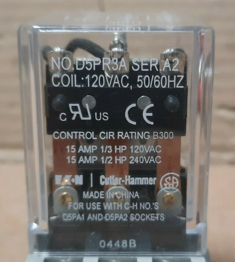CUTLER HAMMER/P&B #D5PR3A SER. A2 120VAC RELAY WITH SOCKET BASE #27E893 ...