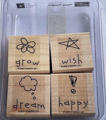 Stampin Up HAPPY THOUGHTS 4 Stamp Set Happy Grow Wish Dream Cute Wood ...