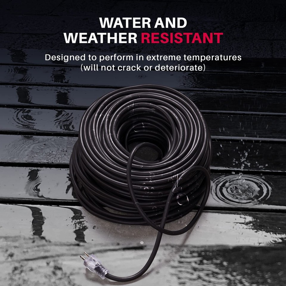 100ft Power Outdoor Extension Cord & Indoor - Waterproof Electric Drop ...
