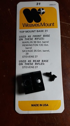 Weaver Top Mount Base #31 Marlin39 Remington 12C Savage Stevens front/rear bases | eBay