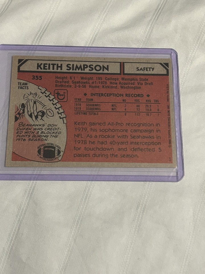 1980 Topps #355 Keith Simpson | eBay