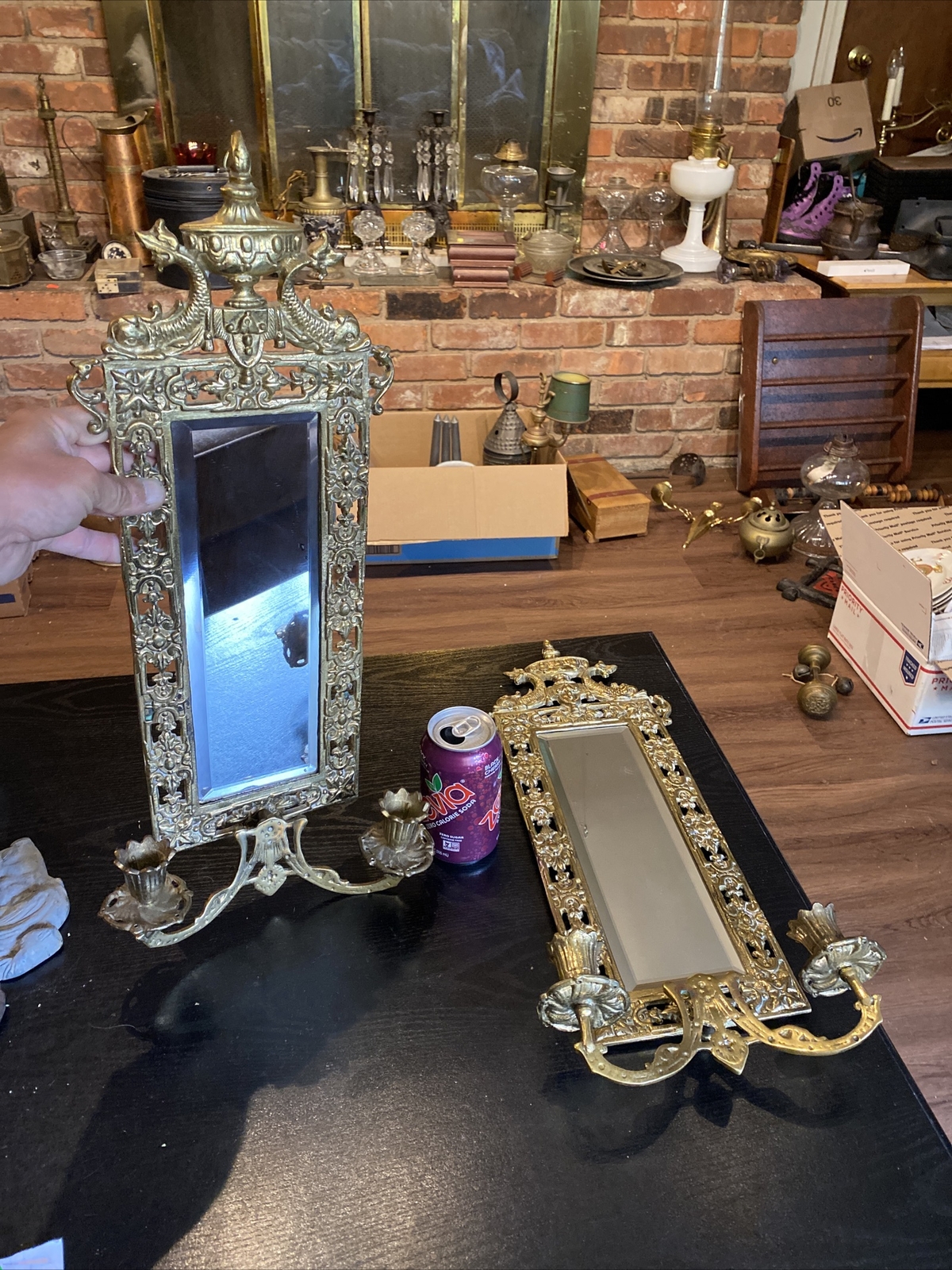 2 Vintage Brass Victorian Style Candlestick Wall Scone Mirrors, Serpent ...