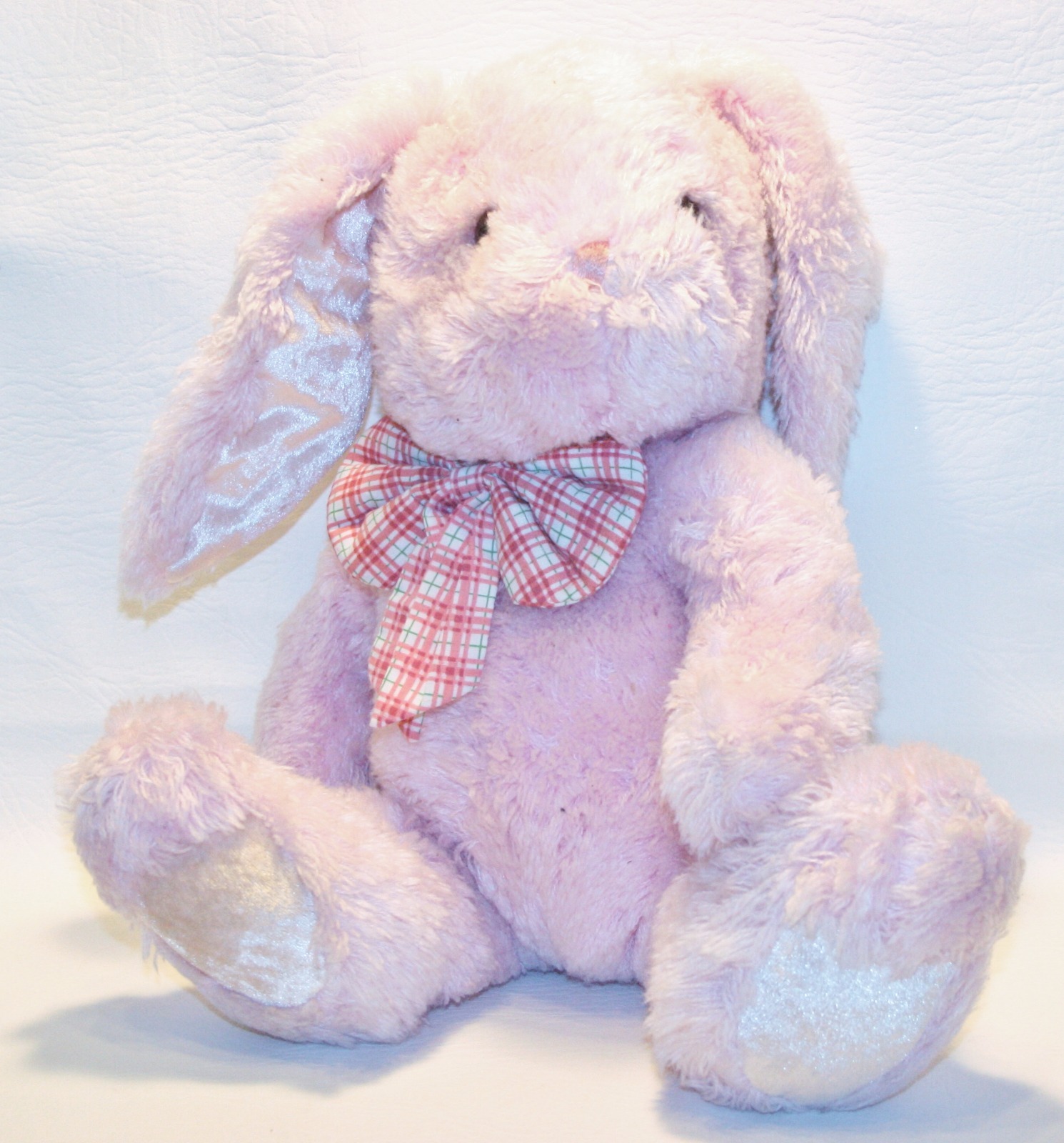 Pink Plush 16" Lop ear Bunny Rabbit with plaid Bow Lovey Stuffed Animal ...