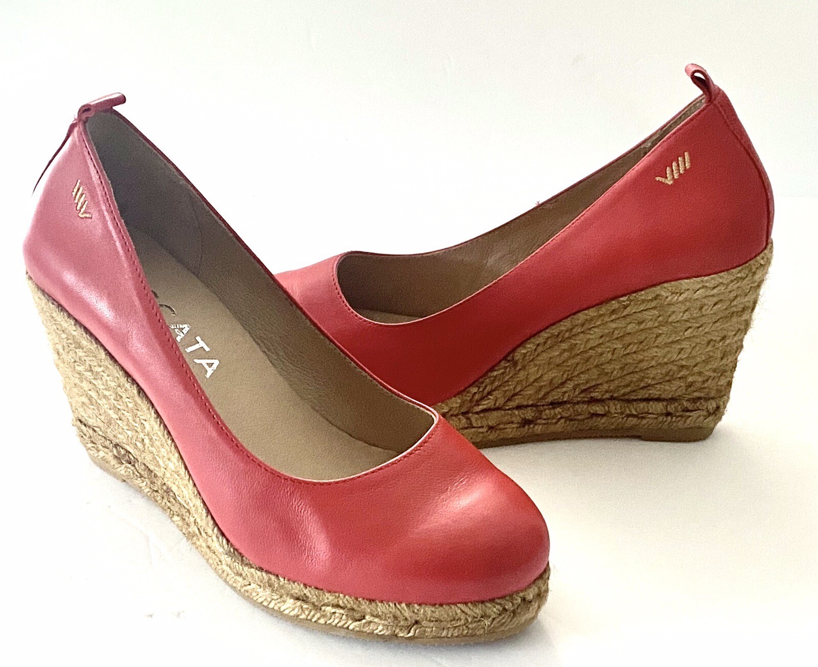 Viscata Red Marquesa Leather Wedge Espadrilles 39 Unw… - Gem