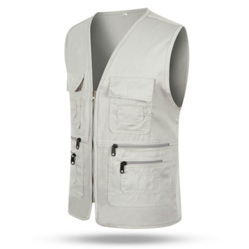 Men Work Wear Waistcoat Jacket Vests Sleeveless Tops Coat Zipper Pocket ...