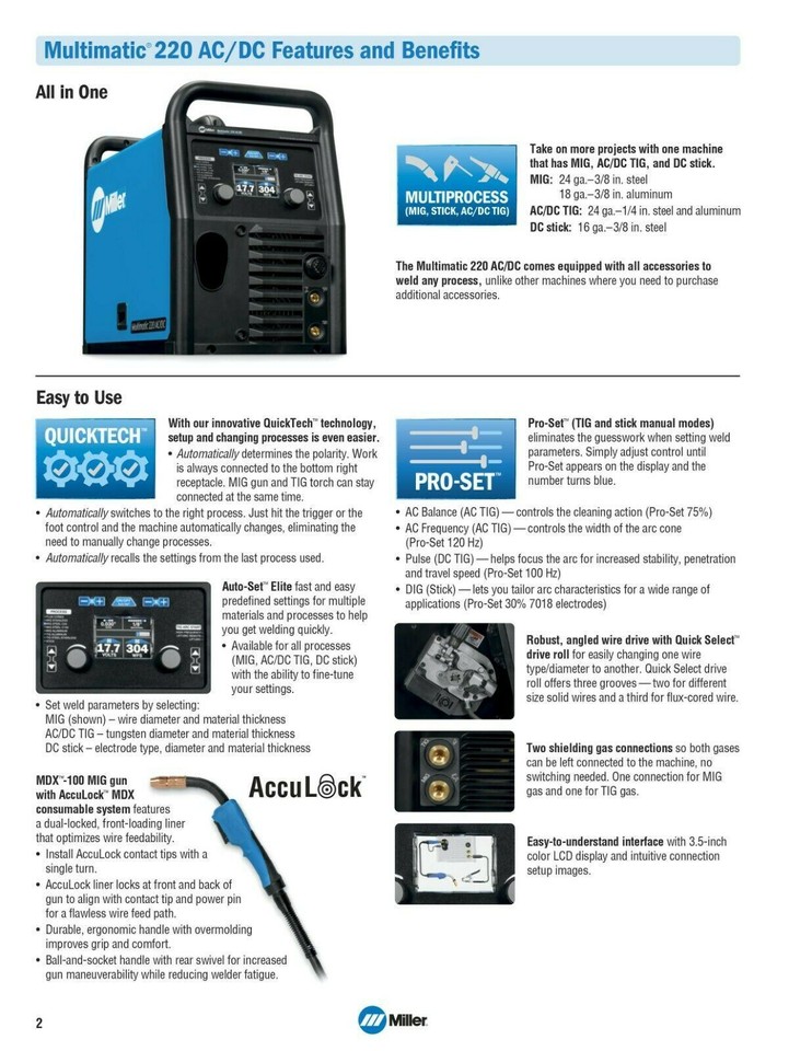 Miller Multimatic 220 AC/DC Multiprocess MIG Stick and AC/DC TIG Welder ...