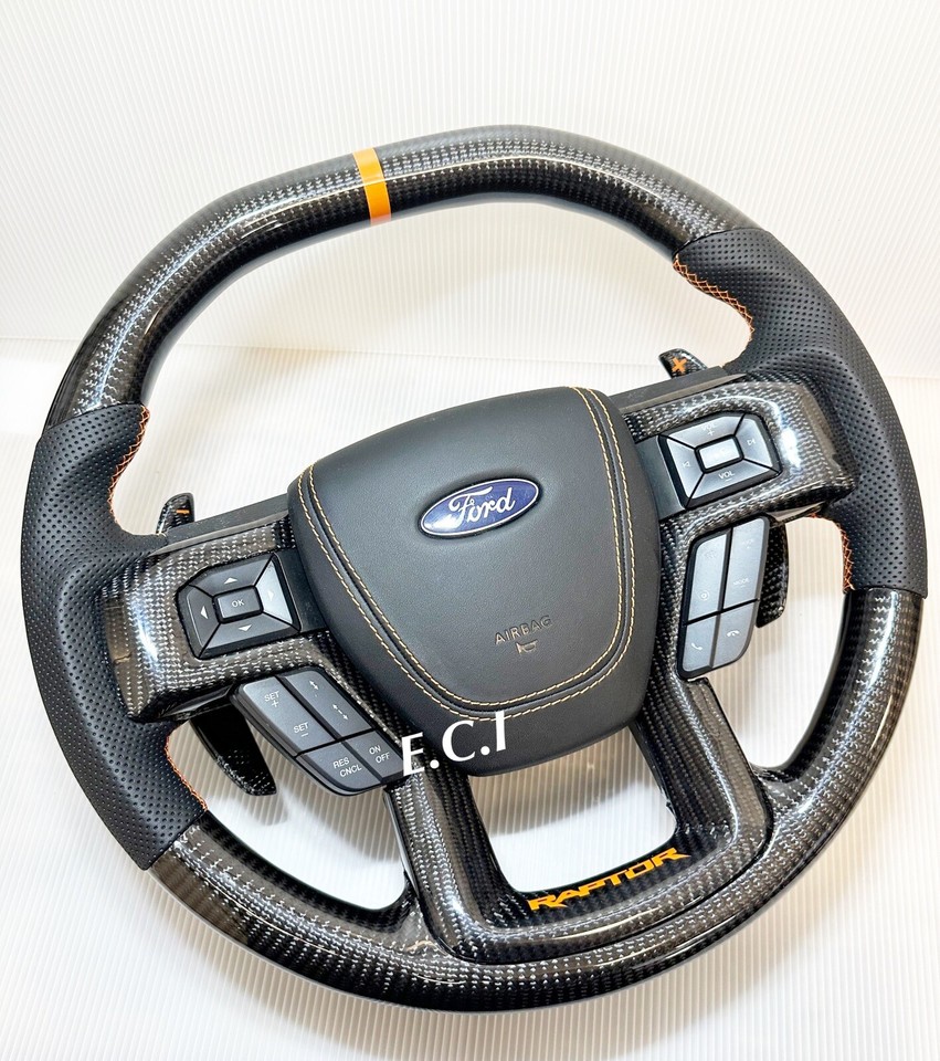OEM FORD 17~21 F150 RAPTOR CARBON FIBER STEERING WHEEL LEATHER PADDLE ...