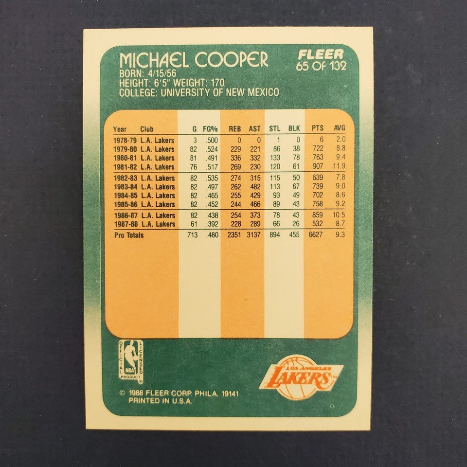 1988 FLEER BASKETBALL "MICHAEL COOPER" CARD #65 BEAUTIFUL! PACK FRESH ...