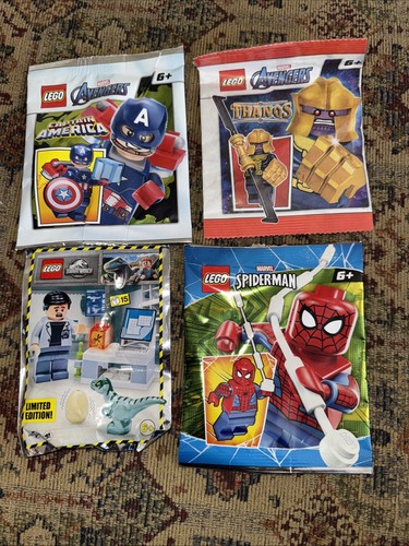Lego Poly Bags A Lot of 4 THANOS, CAPTAIN AMERICA, SPIDERMAN, JURASSIC ...