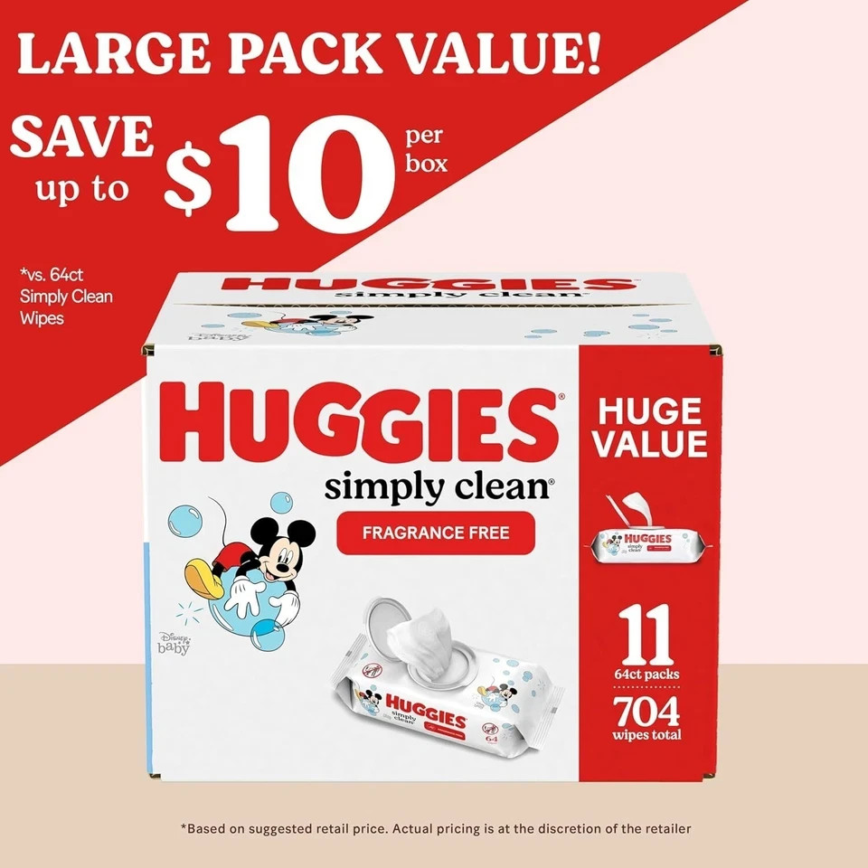 Huggies Simply Clean Unscented Baby Wipes, 11 Flip-Top Packs (704 Wipes ...
