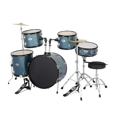5pc Complete Full Size Pro Adult Drum Set Kit - Remo Heads, Brass ...