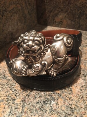 Rare!!! Kieselstein Sterling Manchu Foo Dog Buckle W/Black Alligator ...
