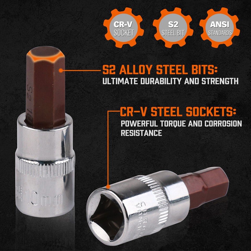 32Pc Hex Allen Master Socket Bit Set Premium 3/8 1/4 1/2 S2 Steel SAE ...