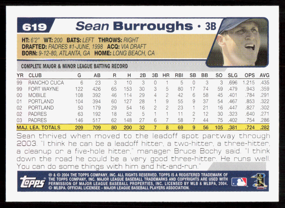 2004 Topps 619 Sean Burroughs San Diego Padres | eBay