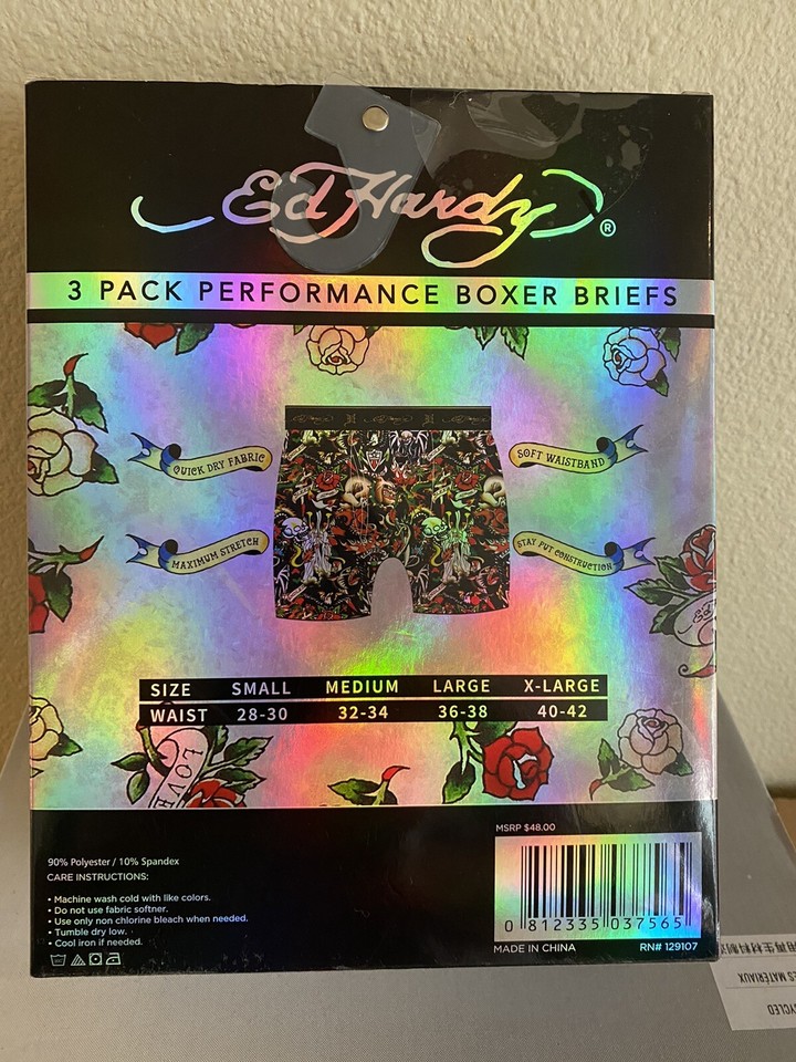ED HARDY 3 PACK BOXER BRIEFS LARGE New In Box. BREATHABLE, Moisture ...
