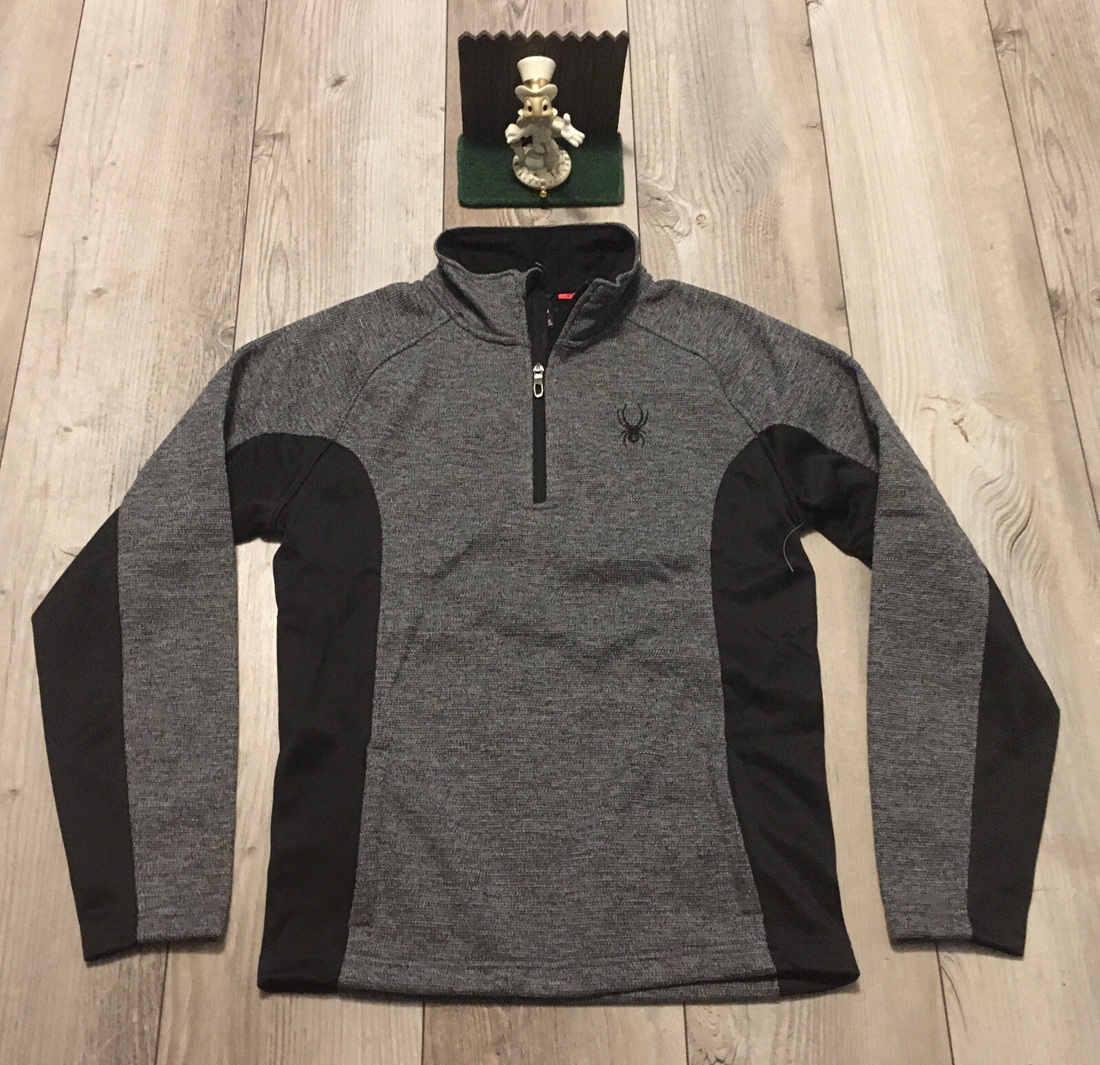 Spyder Core Sweater Mens M Pullover 1/4 Zip Gray Black L/S Outdoors Ski ...