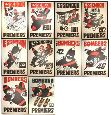 1897 - 1950 Essendon Premiers Weg X 10 Premiership Bombers posters ...