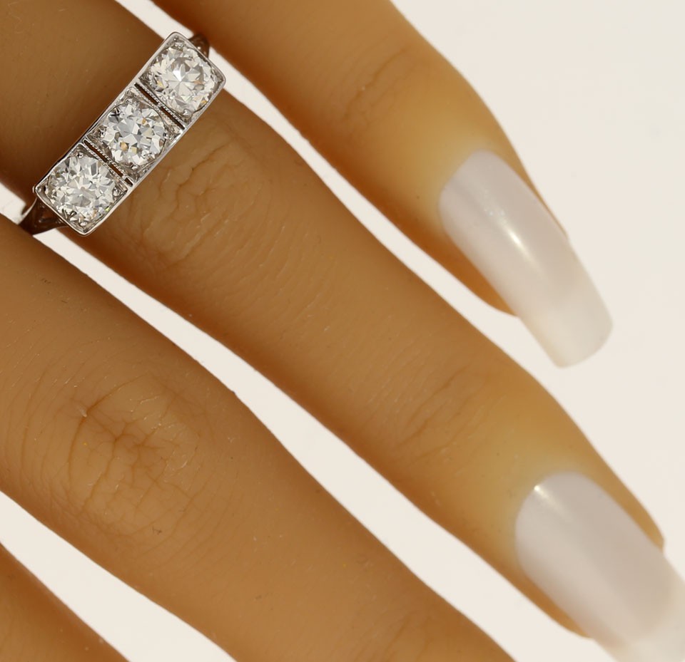 Antique Natural Diamond 3 Stone Anniversary Wedding Band Ring Plat ...