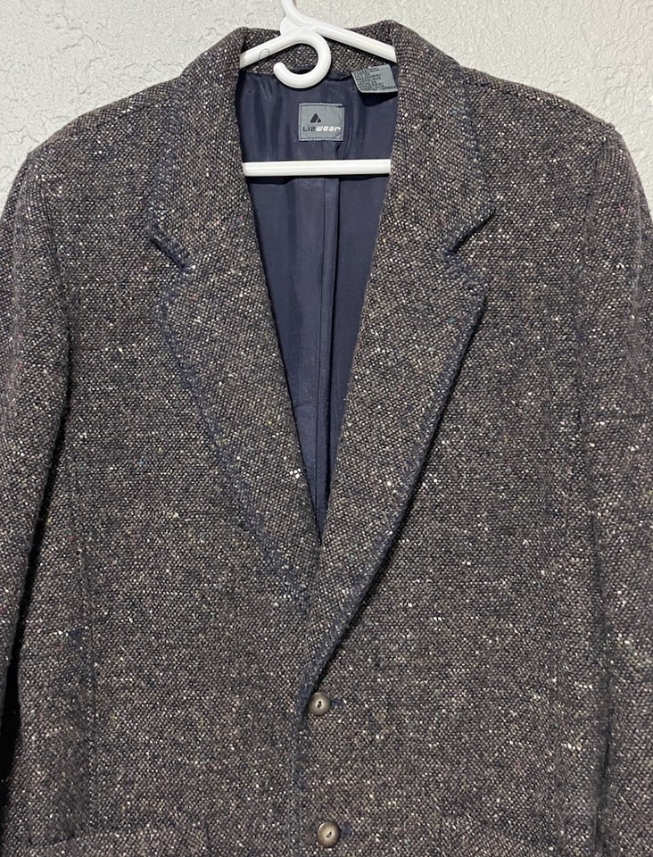 Liz Wear Women Size 14 Nubby Tweed Wool Blend Blazer Jacket Lined ...
