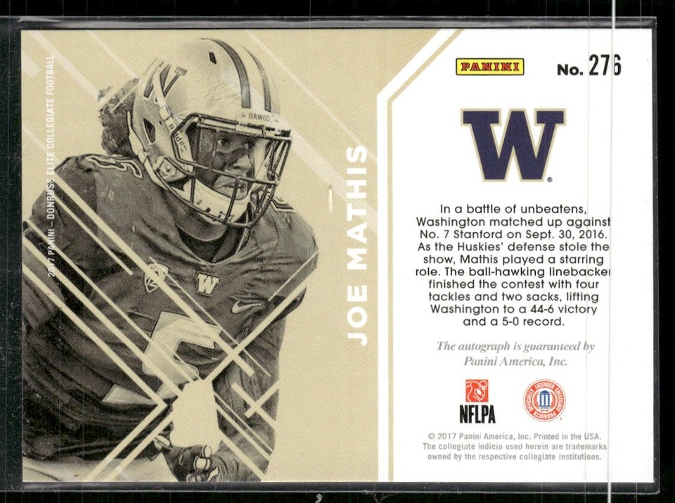2017 Panini Elite Draft Picks #276 Joe Mathis Draft Picks Auto | eBay