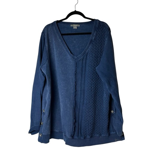Natural Reflections Sweatshirt Womens Navy Oversized Tunic Mixed V-Neck ...