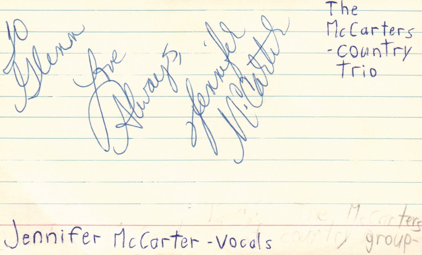 Jennifer McCarter Vocals The McCarters Country Autographed Signed Index ...