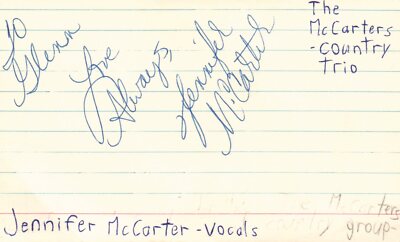 Jennifer McCarter Vocals The McCarters Country Autographed Signed Index ...