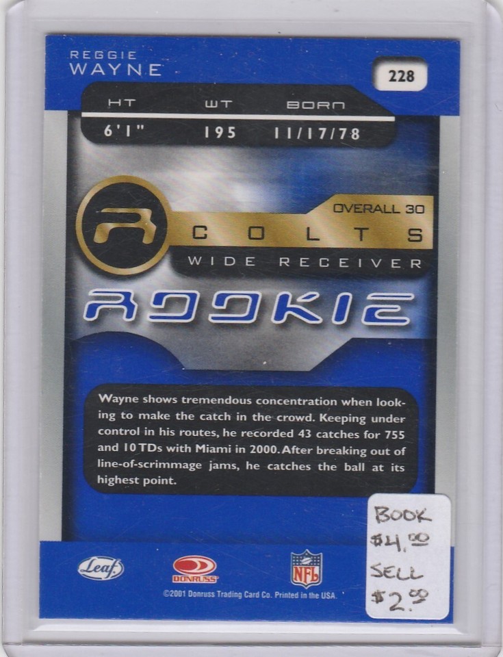 2001 Quantum Leaf #228 Reggie Wayne RC Rookie Card Indianapolis Colts ...