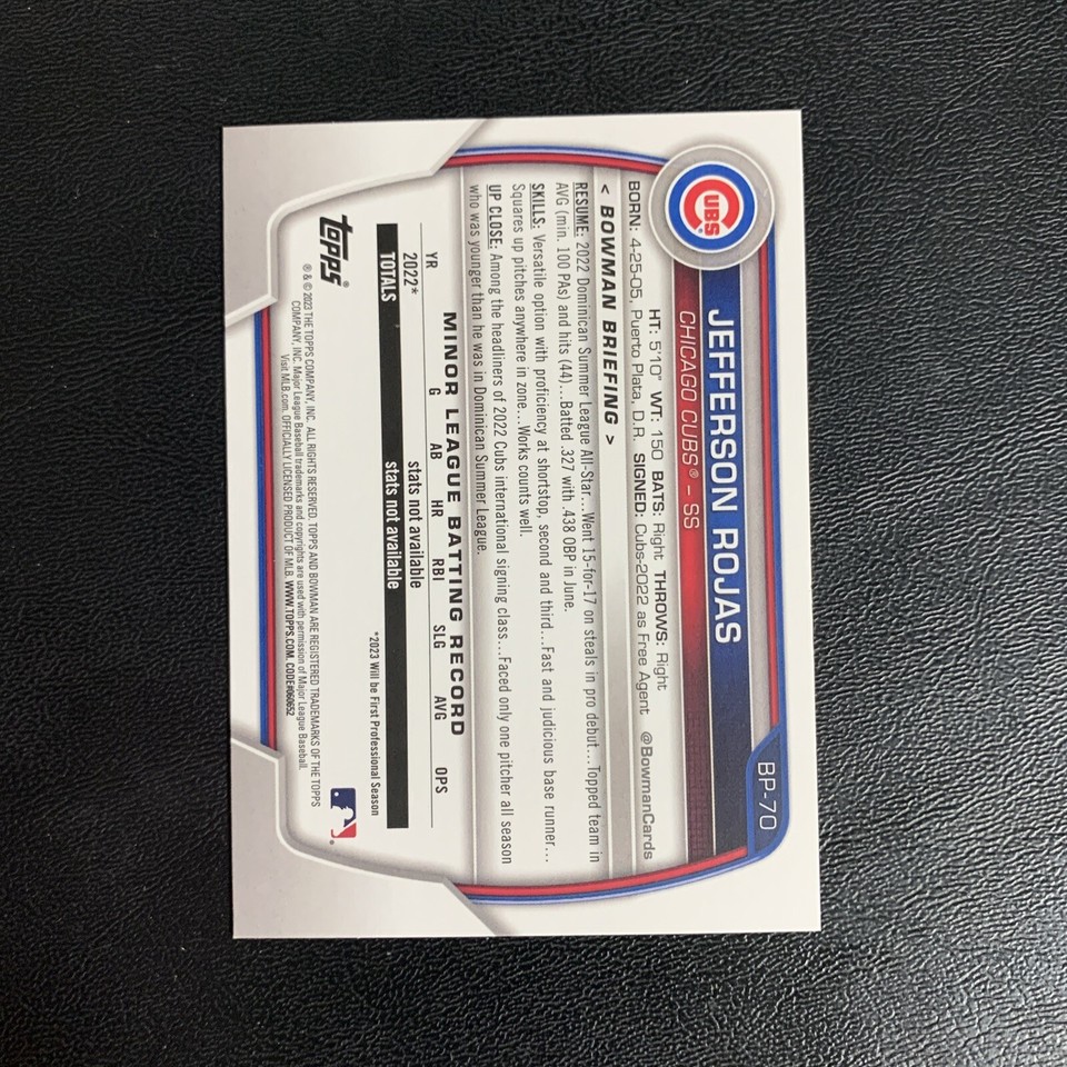 2023 Bowman Jefferson Rojas 1st Chicago Cubs | eBay