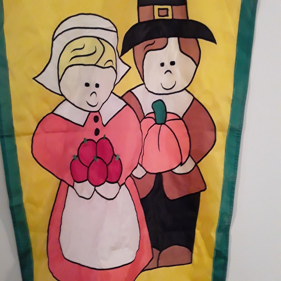 Vintage Pilgrims Fall Harvest Thanksgiving House Yard Banner Flag 1993 ...