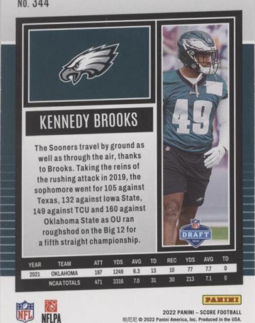 2022 Score Kennedy Brooks #344 for sale | eBay