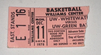 UW Whitewater UWGB Green Bay NCAA Williams Center Hoops Ticket Stub 12 ...