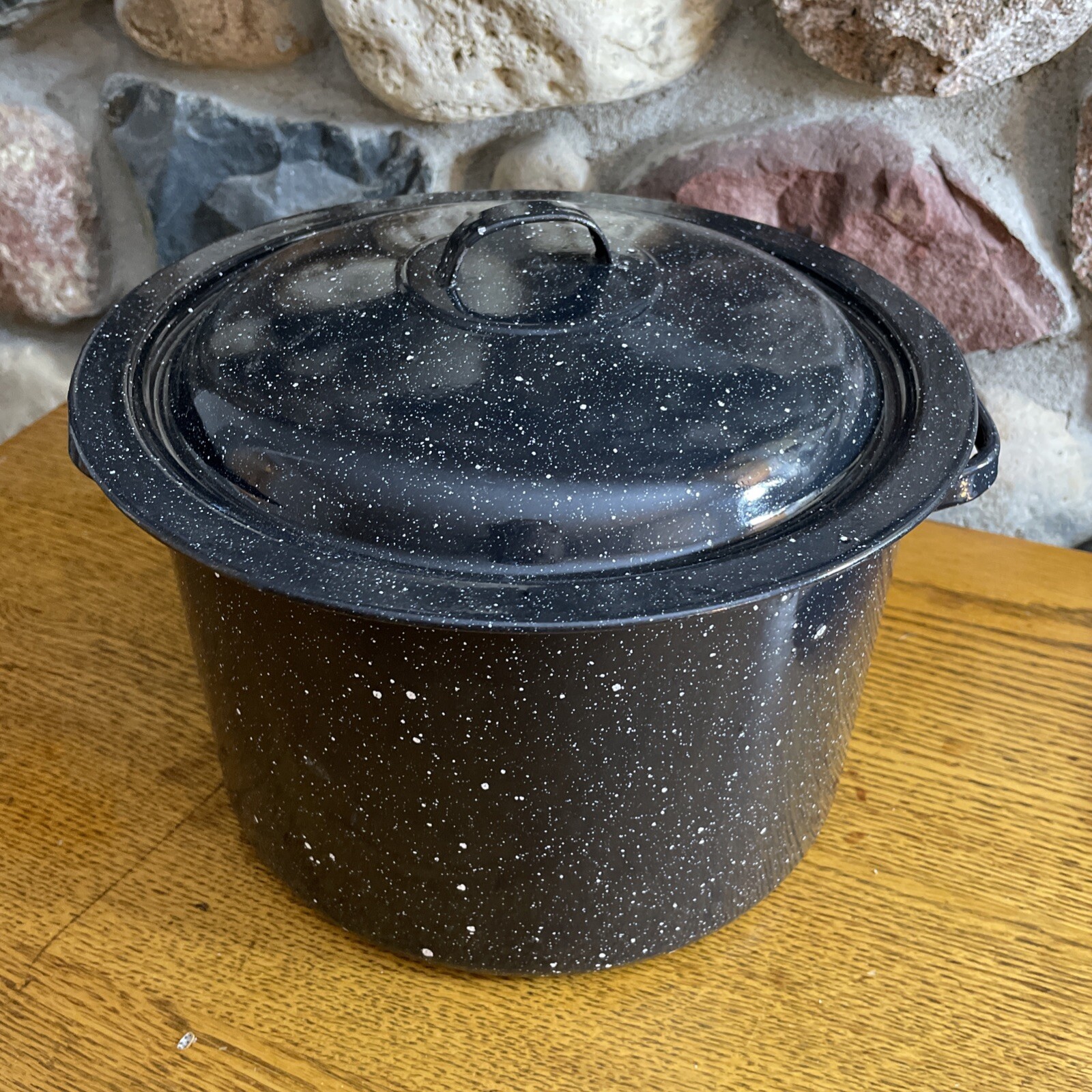 Vintage Black Speckled Enamelware Camping Pot w Lid Enamel Cookware | eBay