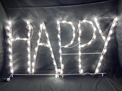 Large Outdoor Multiple Holiday HAPPY word sign LED Lighted Wireframe ...