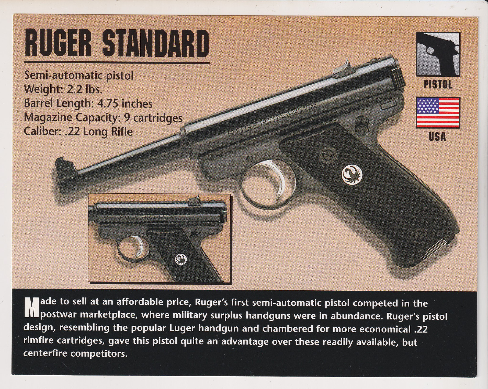 RUGER STANDARD .22 PISTOL Hand Gun Atlas Classic Firearms PHOTO CARD | eBay