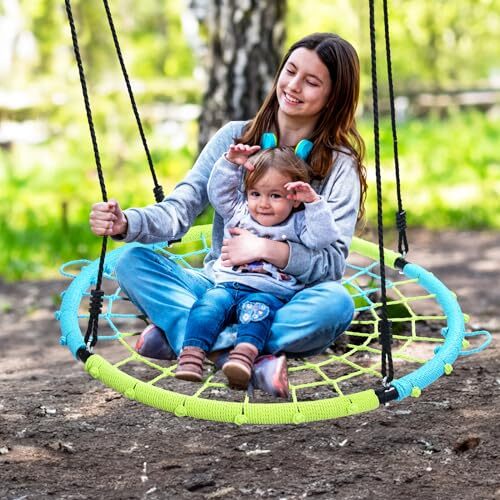 750lbs 40” Spider Web Tree Swing for Kids Adults Outdoor with 40" Blue ...