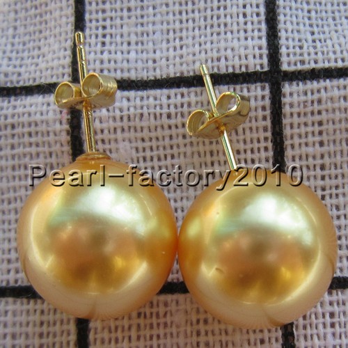 AAA 14mm natural south sea Gold shell pearl earrings 14k | eBay