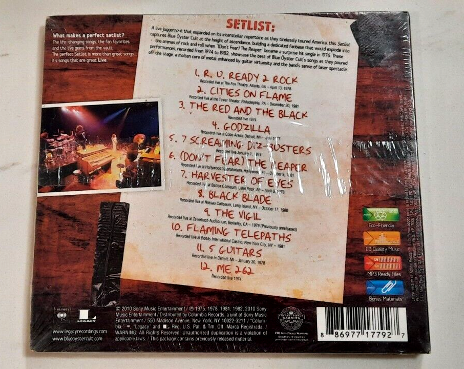 BLUE OYSTER CULT Setlist: The Very Best of Blue Oyster Cult LIVE! (CD ...