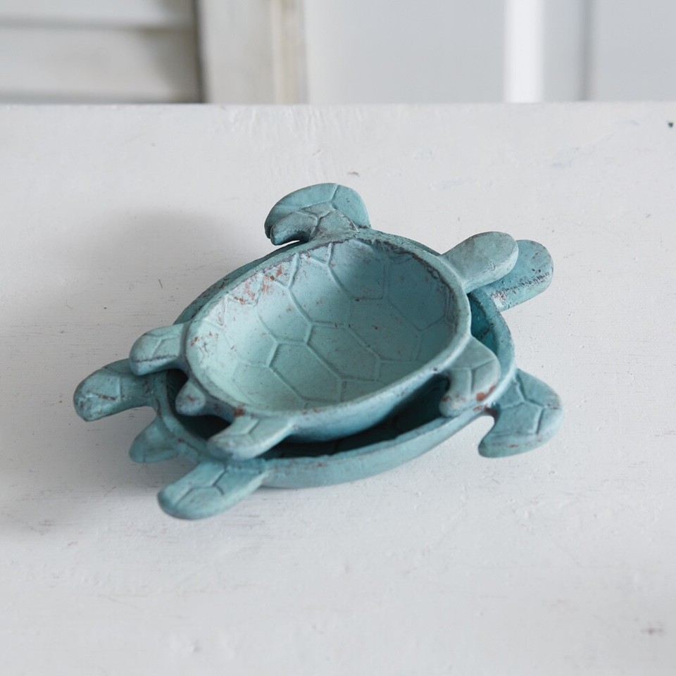 Painted Cast Iron Sea Turtles Jewelry / Trinket Tray - Blue Sea Beach ...