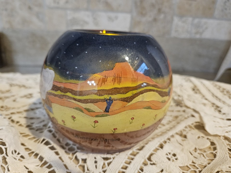 Lawrence Vargas Sign Blown Glass Reverse Hand Paint Western Cowboy ...