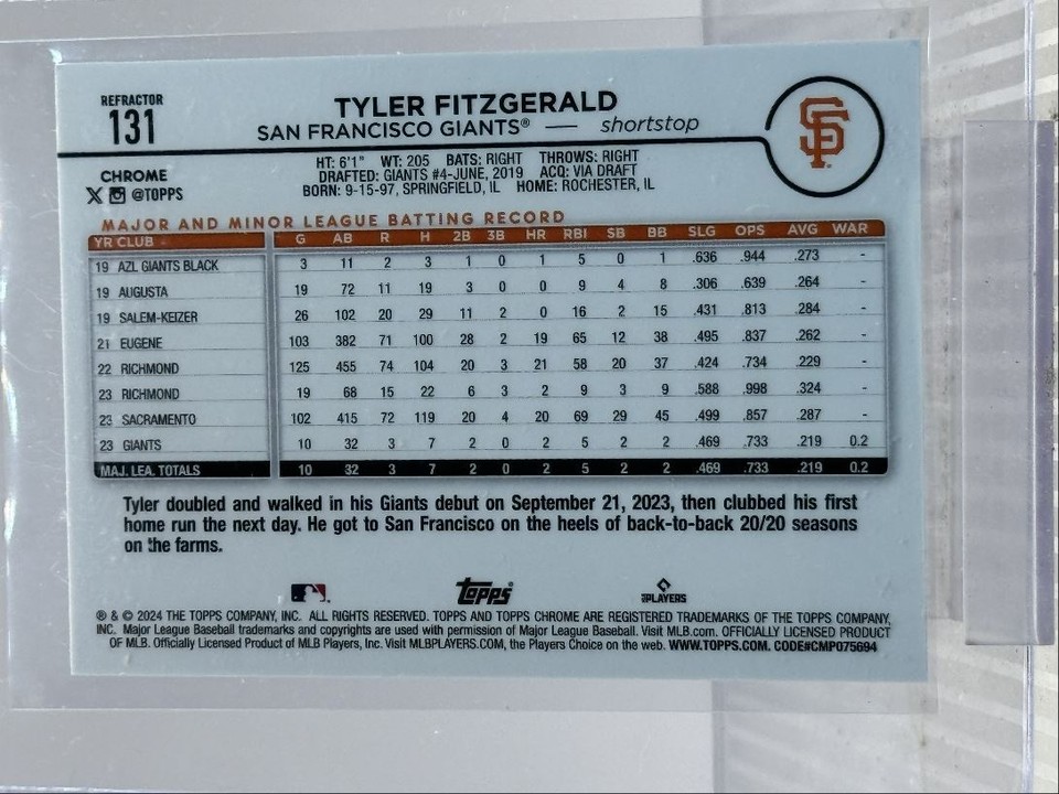 TYLER FITZGERALD 2024 TOPPS CHROME REFRACTOR ROOKIE GIANTS RC Q2754 | eBay