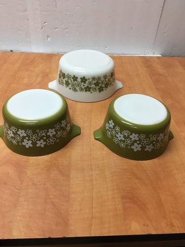 3 Pc Pyrex Spring Blossom Green Crazy Daisy Casserole Lot 473 473B 474 ...