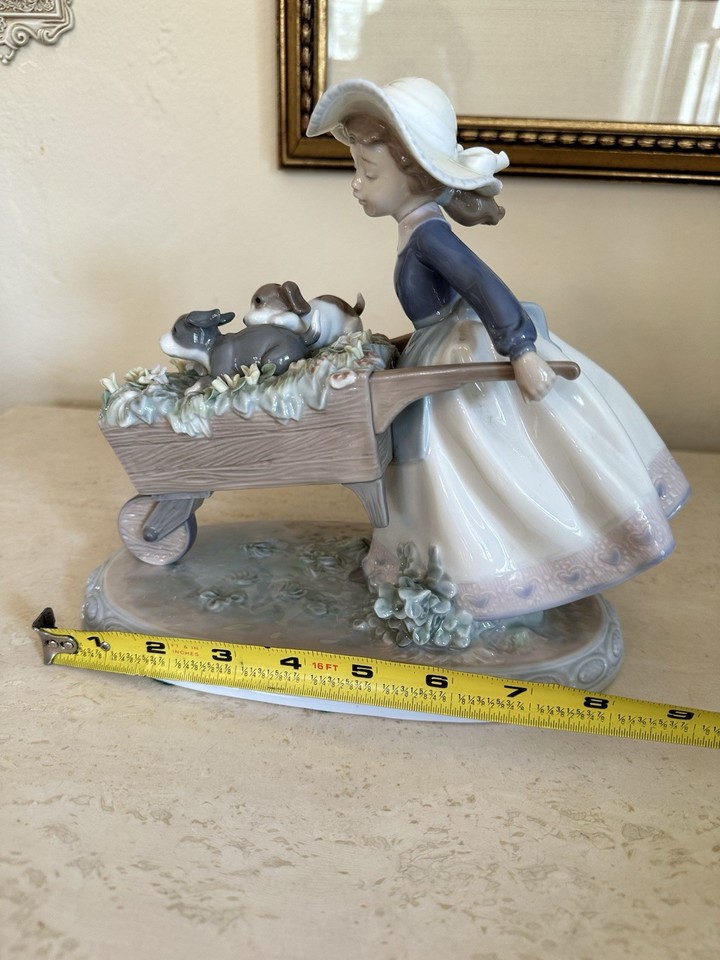 Large Lladro "A Barrow of Fun". #5460 Girl With Wheelbarrow Flowers ...