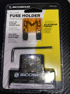Scosche In Line Fuse Holder 40 & 80 Amp Maxi Fuses for 4 or 8 Gauge ...