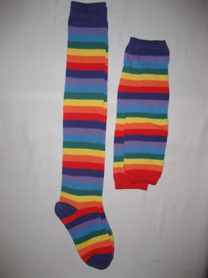 Rainbow striped over the knee socks & forearm gloves set nip kawaii ...