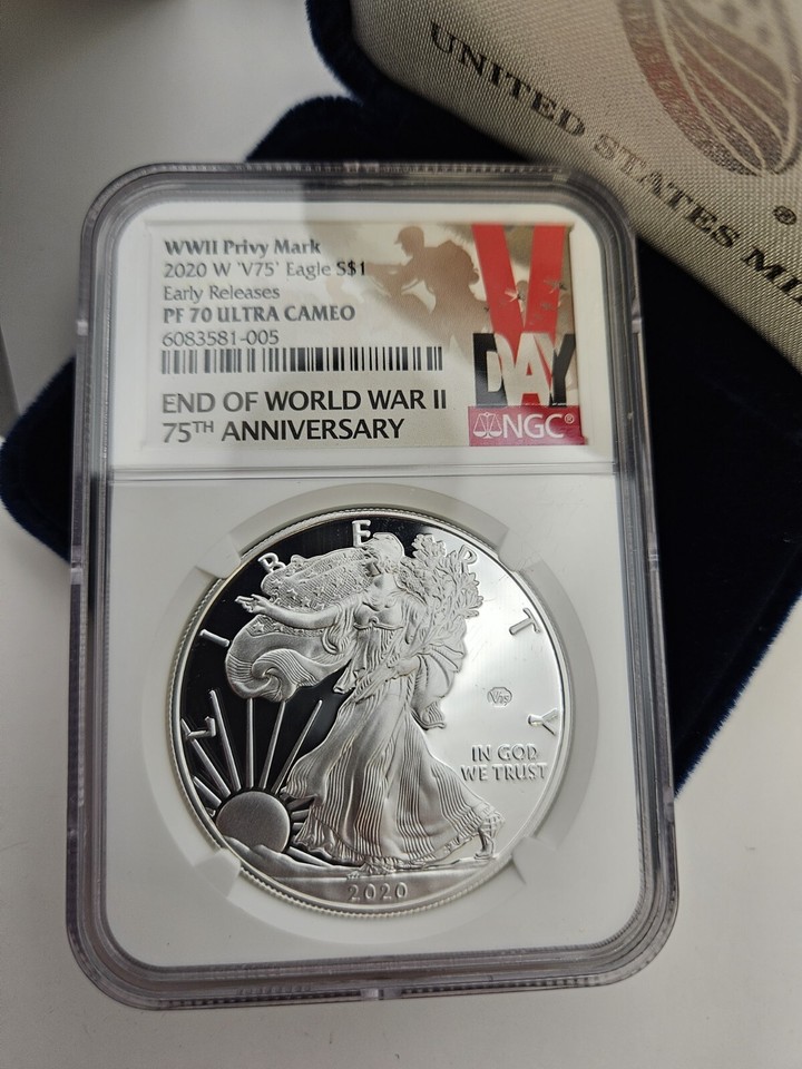 2020-W PF70 WWII V75 Privy Mark 75 Ann. V-DAY Silver Eagle - Early ...